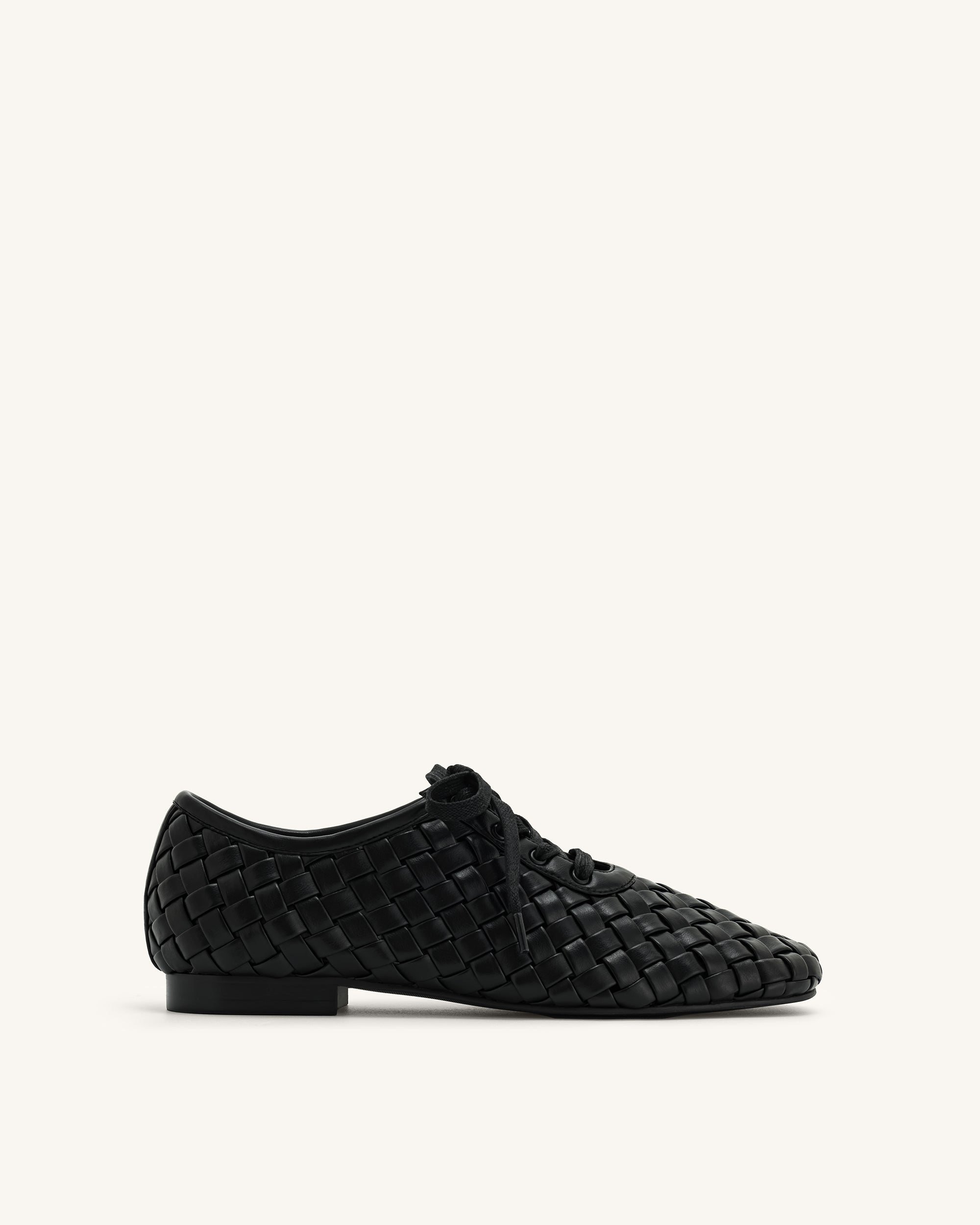 Kayla Weave Strap Flat Shoes - Black | JW PEI