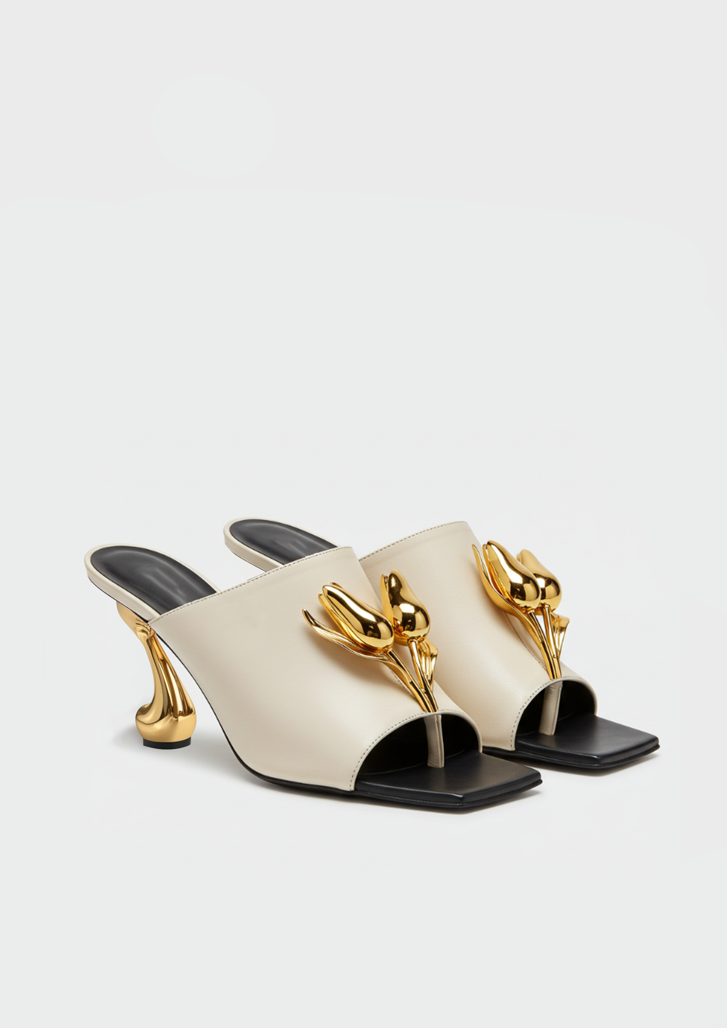 Hannah Floral Embellished Heel Mules - Beige | JW PEI