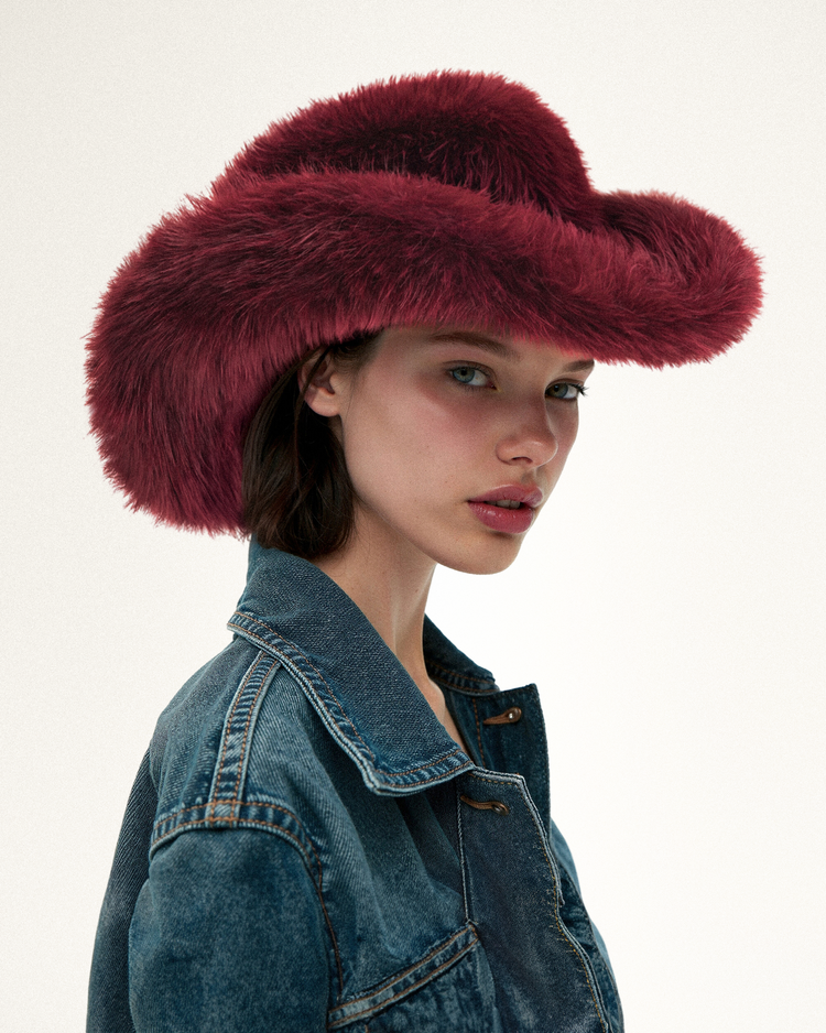 Elora Faux Fur Cowboy Hat - Burgundy - JW PEI
