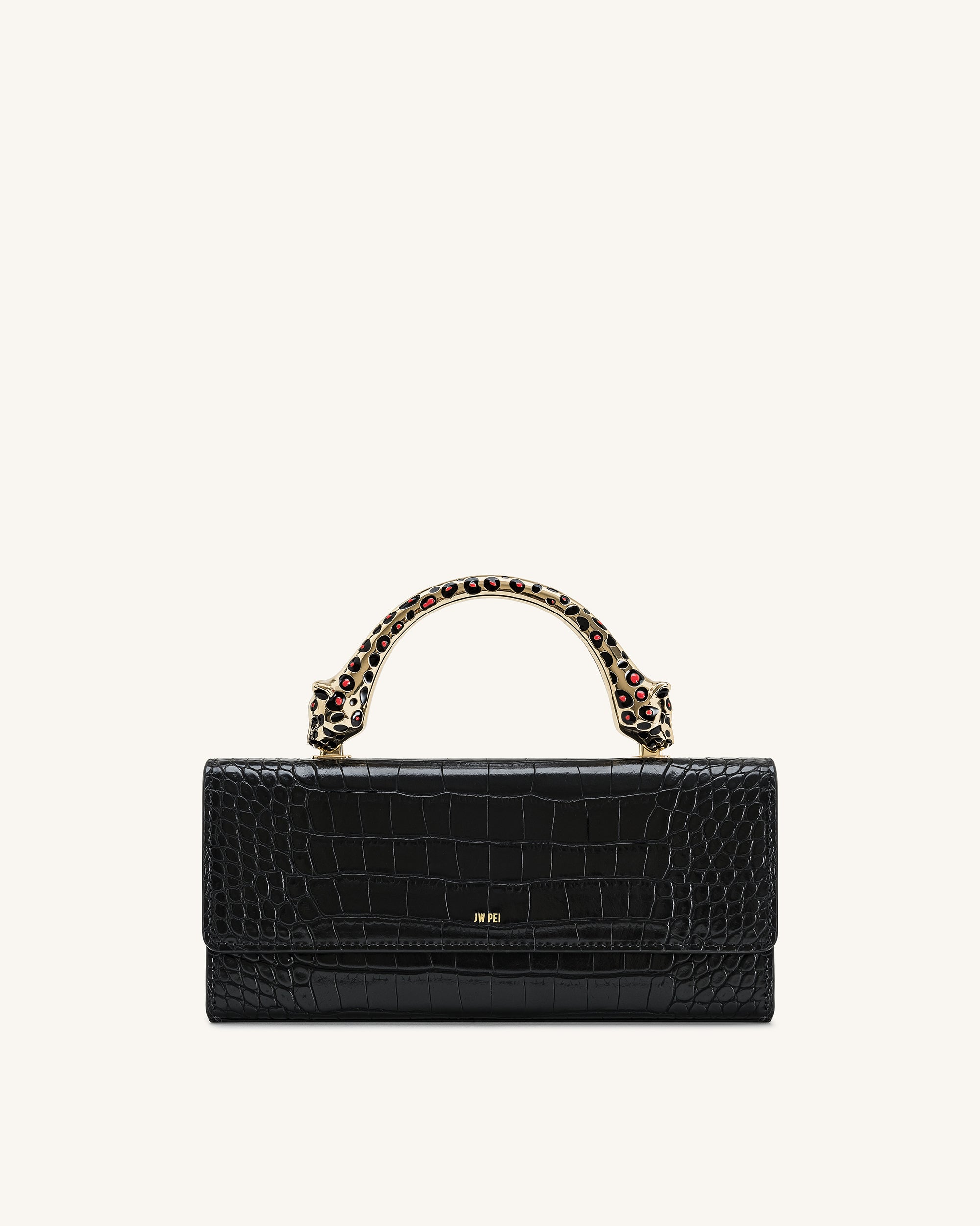 Maya Leopard-Shaped Hardware Handle Top Handle Bag - Black Croc | JW PEI
