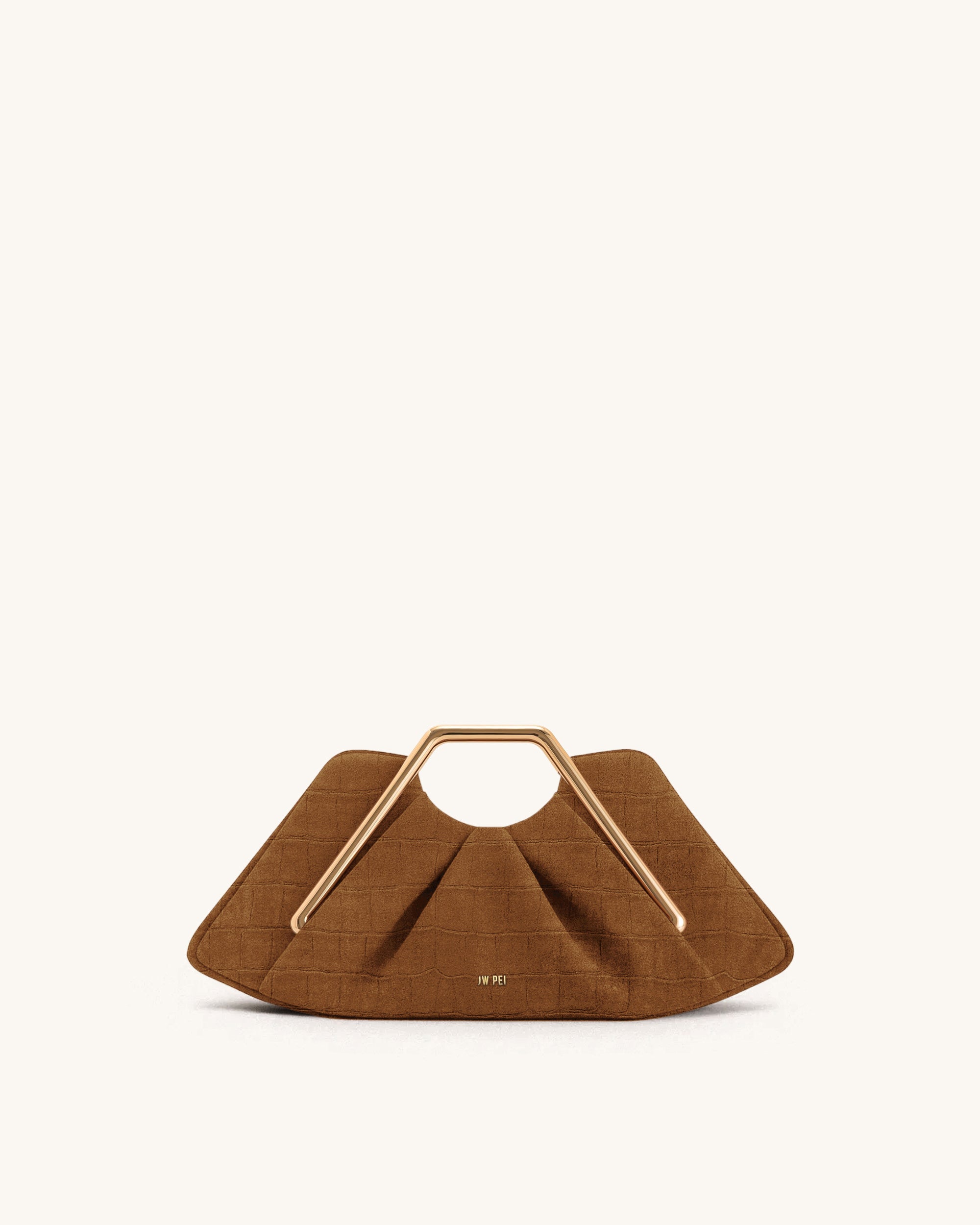 Lila Faux Suede Croc-Embossed Metal Frame Clutch - Brown | JW PEI