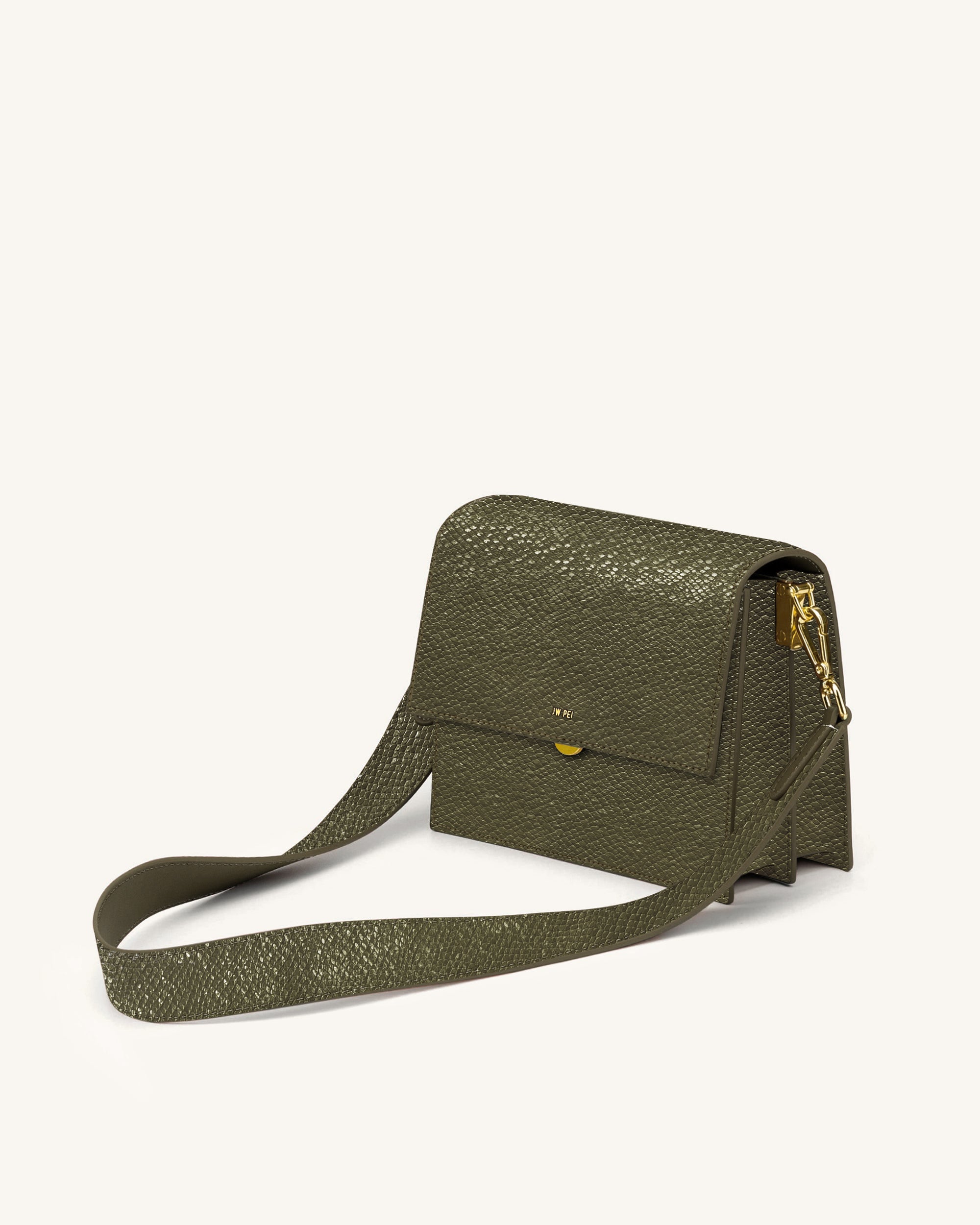 Mini Flap Faux Snake-Effect Crossbody Bag - Green | JW PEI